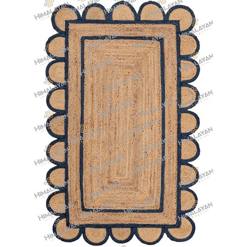 Scallop Jute Navy Hand Made Rugbohemian Decor Inspire | Etsy
