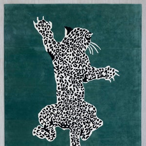 Emerald Green Leopard Rug Hand Made Fine Wool Rug, CUSTOMIZE in Any ...