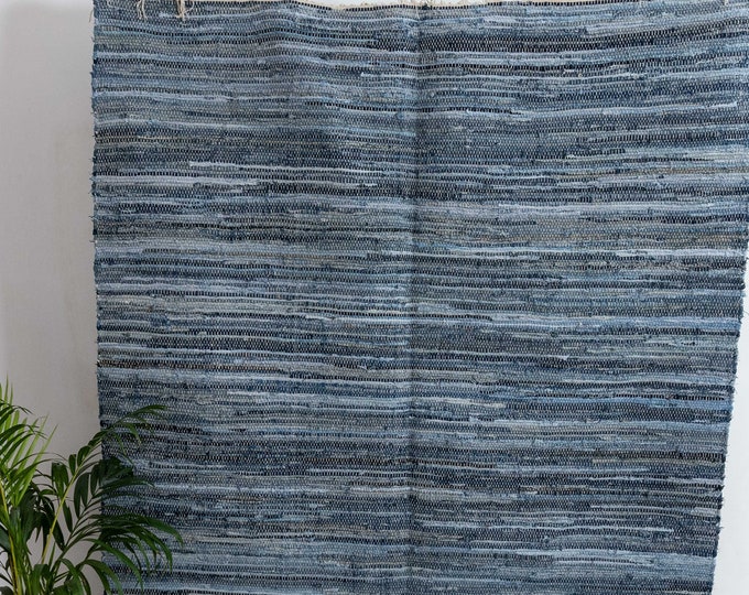Recycled Denim Blue Hand Woven Cotton Boho Rug, Washable Rug..customize ...