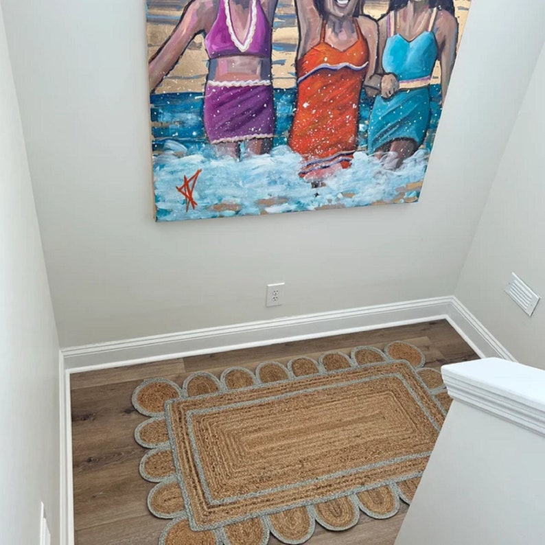 Scalloped Jute Rug Light Blue Jute Scallop Boho Decor - Etsy