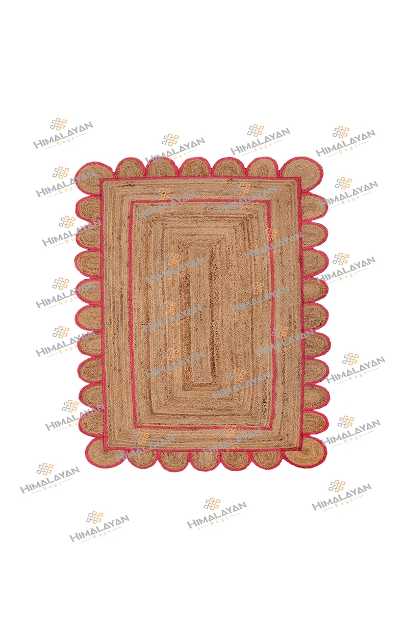 Fuchsia Pink Jute Scallop Rug Hand Made Jute Boho Rug | Etsy