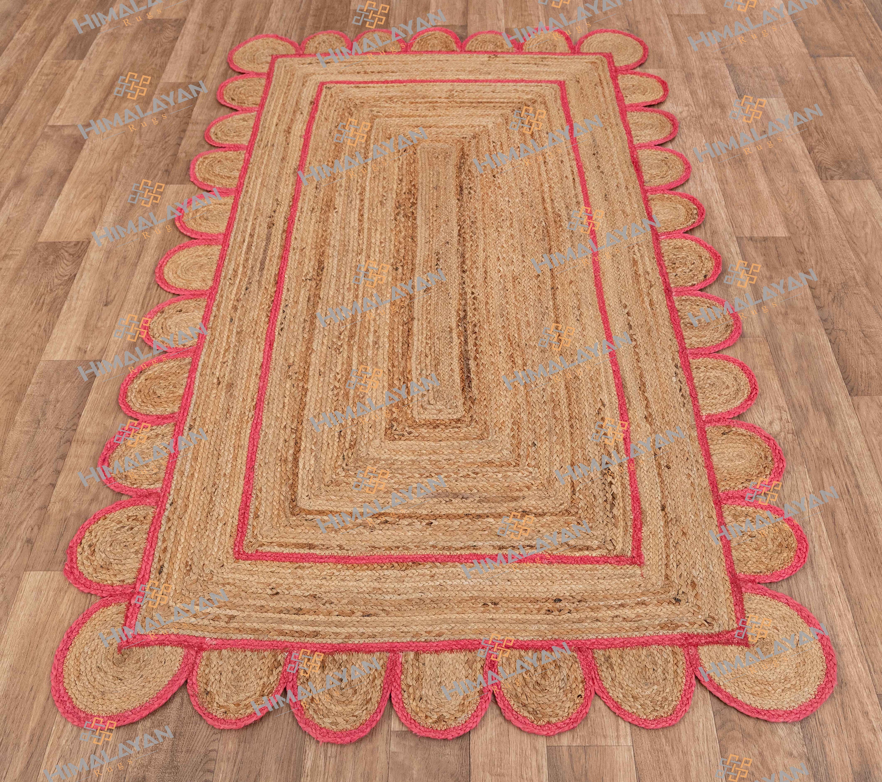 Fuchsia Pink Jute Scallop Rug Hand Made Jute Boho Rug | Etsy