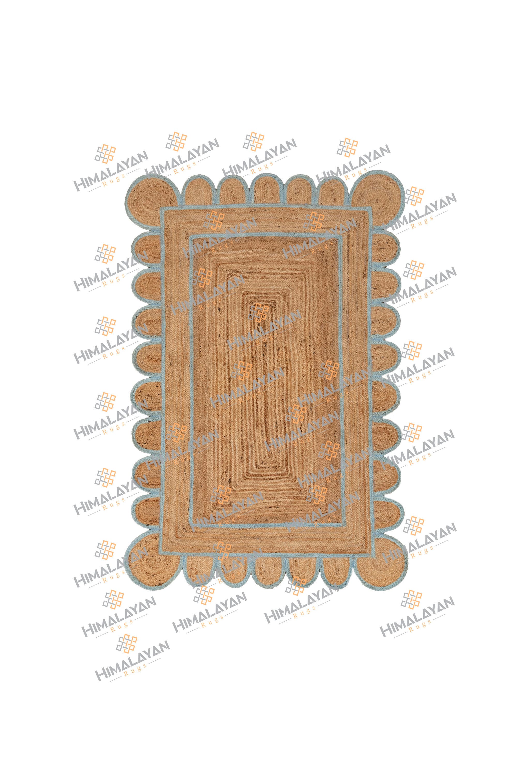 Scalloped Jute Rug Light Blue Jute Scallop Boho Decor - Etsy