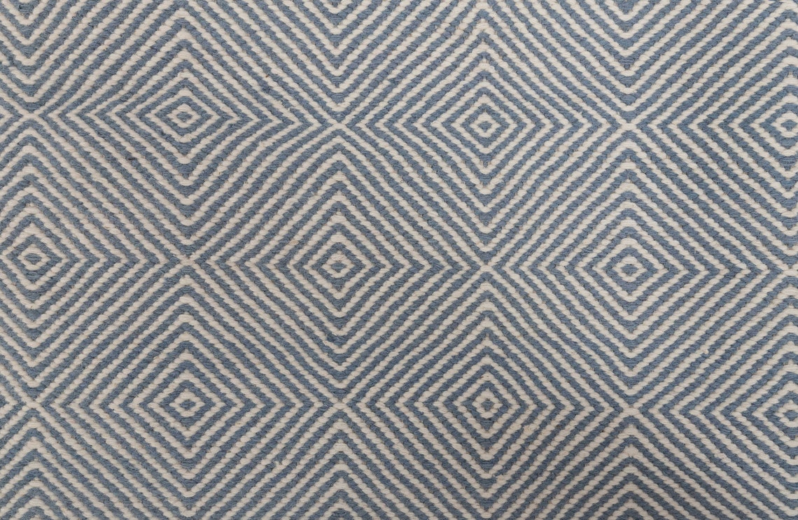 Light Blue Geometric Diamond High Quality Hand Woven Wool | Etsy