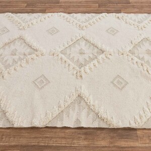 Ivory Grey Hand Woven Moroccan Inspired Bohemian Wool Rug, Boho Rug ...