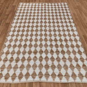 Jute Cotton Rug Hand Woven Diamond Pattern Boho Modern Style. #JR-14(W ...