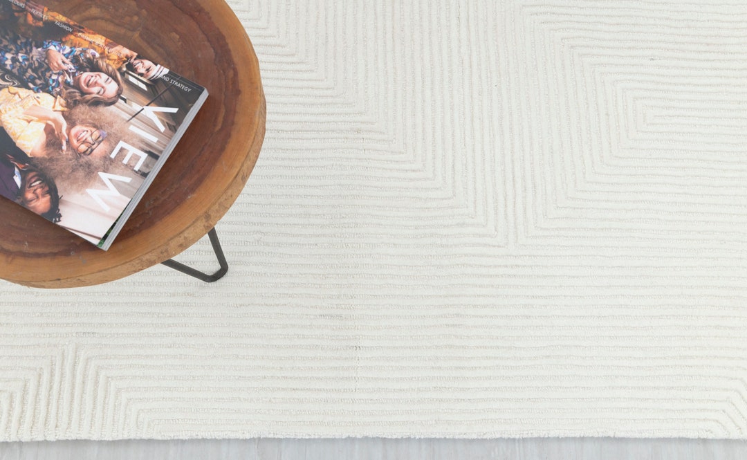 White Soft Wool Handmade Modern Boho Inspired Geometric Hand Made High ...