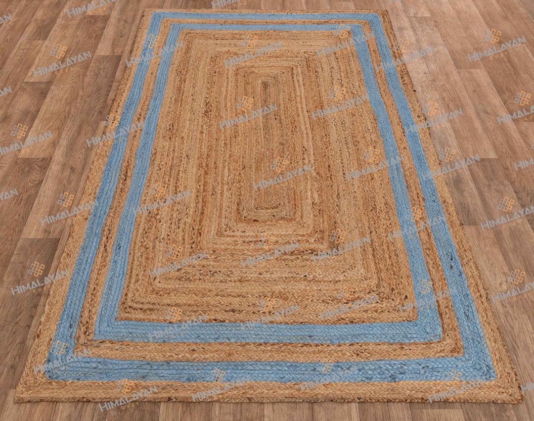 Classic Blue Jute Scallop Handmade Rug, Jute Rugs, Customise in Any ...