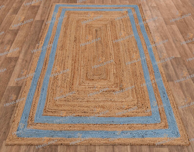 Classic Blue Jute Scallop Handmade Rug Jute Rugs Customise - Etsy