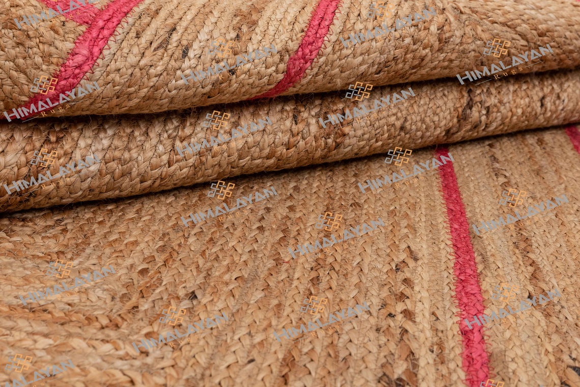 Fuchsia Pink Jute Scallop Rug Hand Made Jute Boho Rug | Etsy