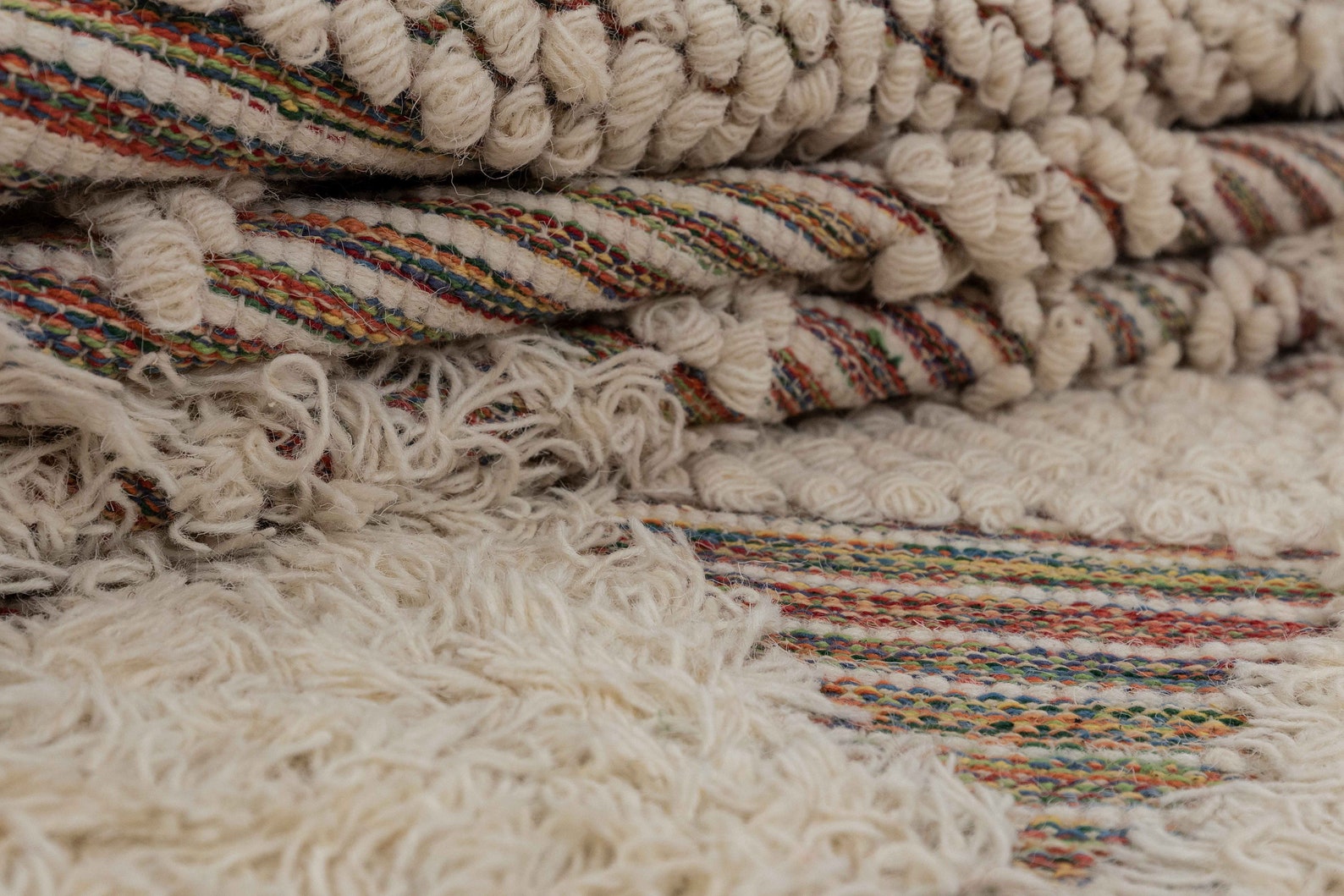 Boho Wool Cotton Moroccan Hand Woven White Multi Color Rug. - Etsy