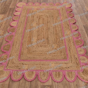Fuchsia Pink Jute Scallop Handmade Rug, Customise in Any Size & Shape ...