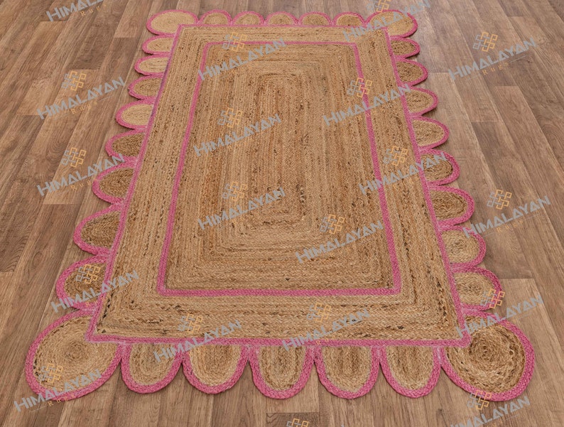 Fuchsia Pink Jute Scallop Handmade Rug Customise in Any Size | Etsy