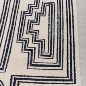 White Navy Modern Geometric Design Hand Woven High Quality Wool ...