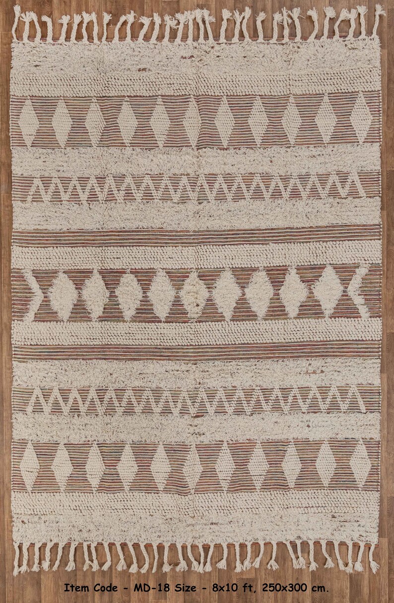 Boho Wool Cotton Moroccan Hand Woven White Multi Color Rug. | Etsy