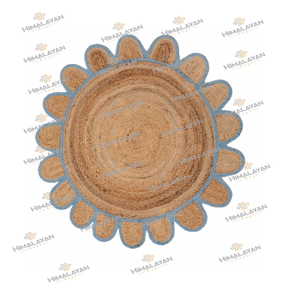 Round Jute Scallop Rug Classic Blue, Customize in Any Size & Shape ...