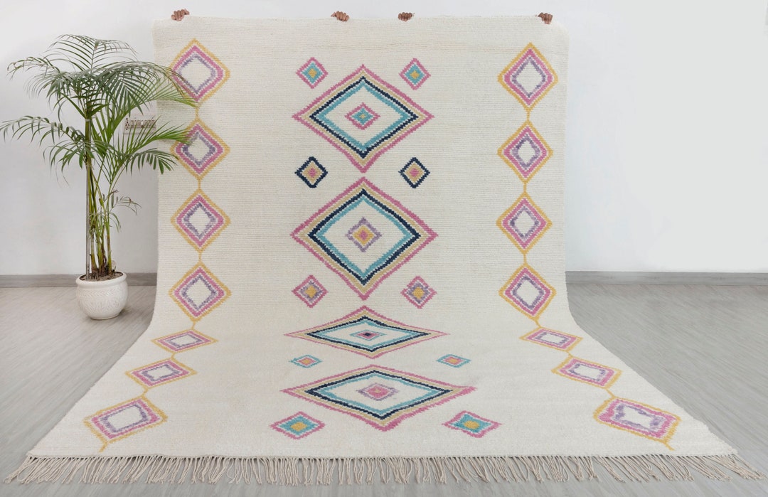 8x10 Colorful Moroccan Home Decor Rug Beni Ourain Handmade Rug 100% ...