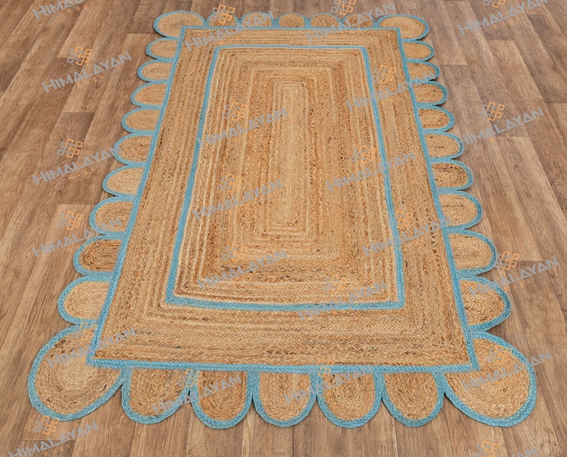 Scallop Jute Blue Hand Made Rug,bohemian Decor Inspire, Customize in ...