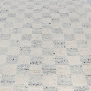 Ivory Grey Cheque Pattern Design Rug Wool Moroccan Inspired Rug Hand ...