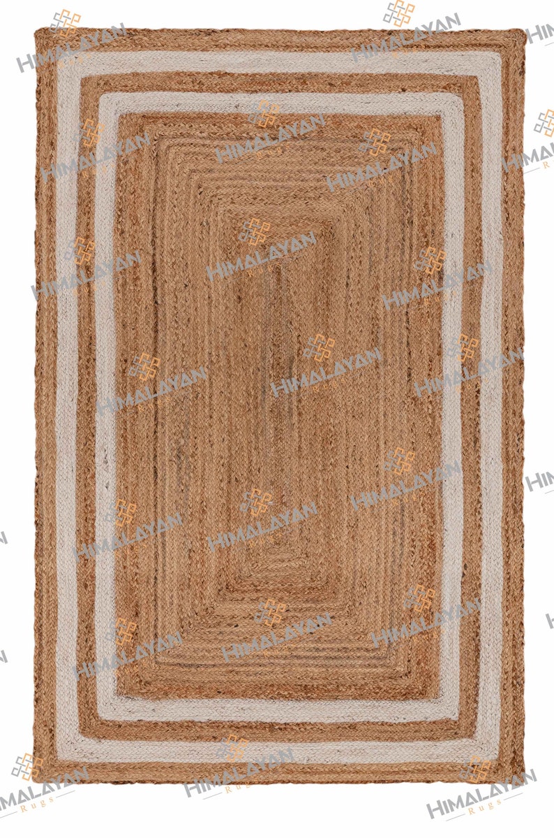 White Border Rectangle Jute Handmade Rug Customize in Any | Etsy