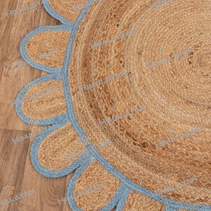 Round Jute Scallop Rug Classic Blue, Customize in Any Size & Shape ...