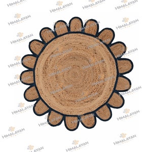 Round Jute Scallop Rug Navy Blue, Customize in Any Size & Shape !!free ...