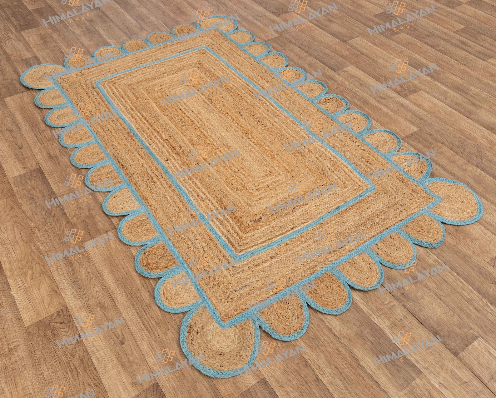 Scallop Jute Blue Hand Made Rug,bohemian Decor Inspire, Customize in ...