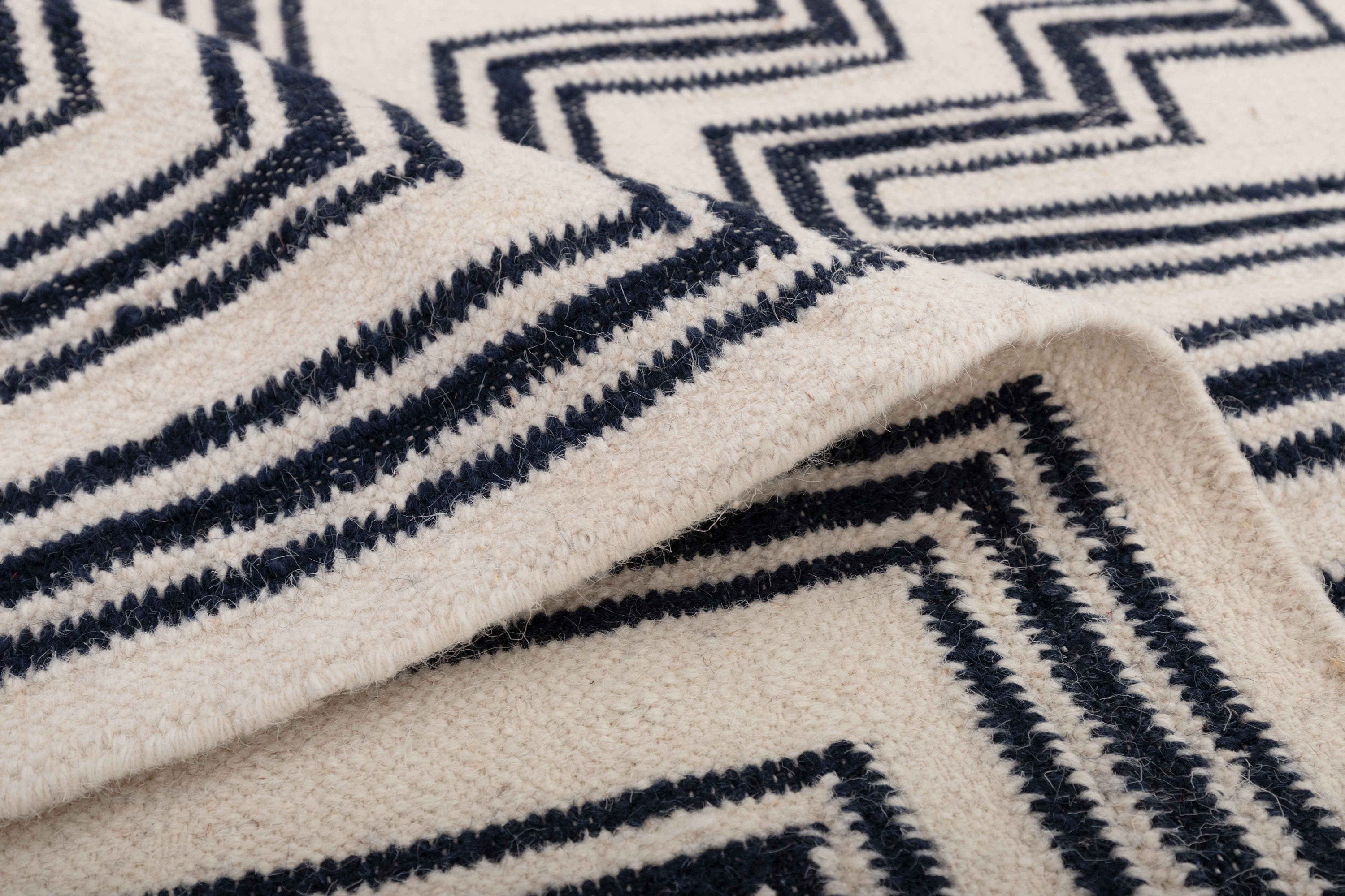 White Navy Modern Geometric Design Hand Woven Wool Flatweave | Etsy