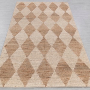 Natural Jute Gold Beige Diamond Design High Quality Hand Woven Boho ...