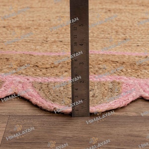 Soft Pink Border Jute Scalloped Handmade Rug, Pink Jute Rugs Boho ...
