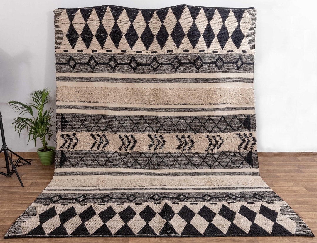 Bohemian Moroccan Inspired Hand Woven Cotton Rug, Washable Boho Rugs ...