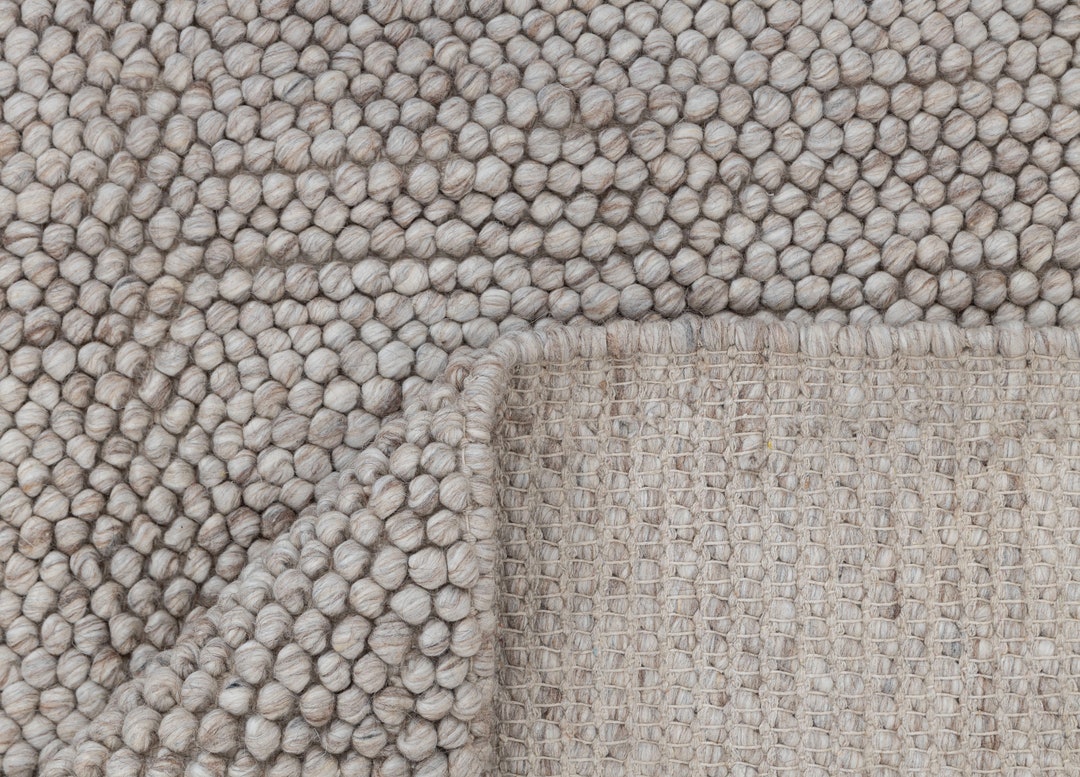 Silver Grey Brown Natural Wool Hand Woven Chunky Pebble Rug High ...