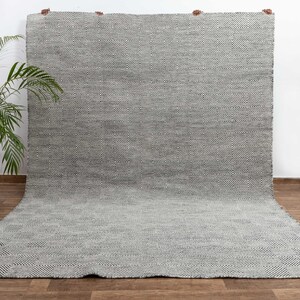 Wool Rug Charcoal Grey Diamond Geometric Pattern Hand Woven Flatweave ...