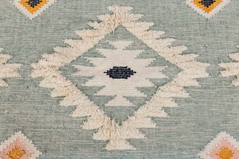 Sea Green Wool Moroccan Rug Hand Woven Bohemian Decor - Etsy