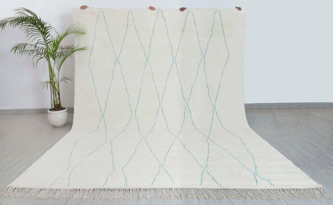 8x10 Modern White Blue Diamond Design Pattern Moroccan Rug , Bohemian ...