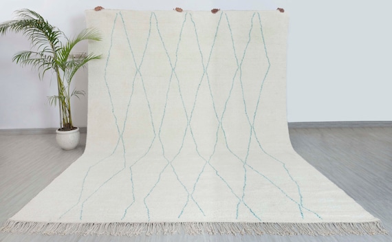 8x10 Modern White Blue Diamond Design Pattern Moroccan Rug - Etsy