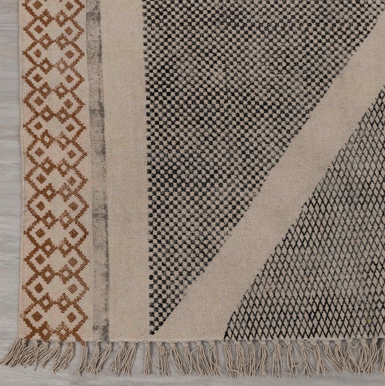 Boho Handwoven Block Printed Flatweave Cotton Rug Bohemian - Etsy