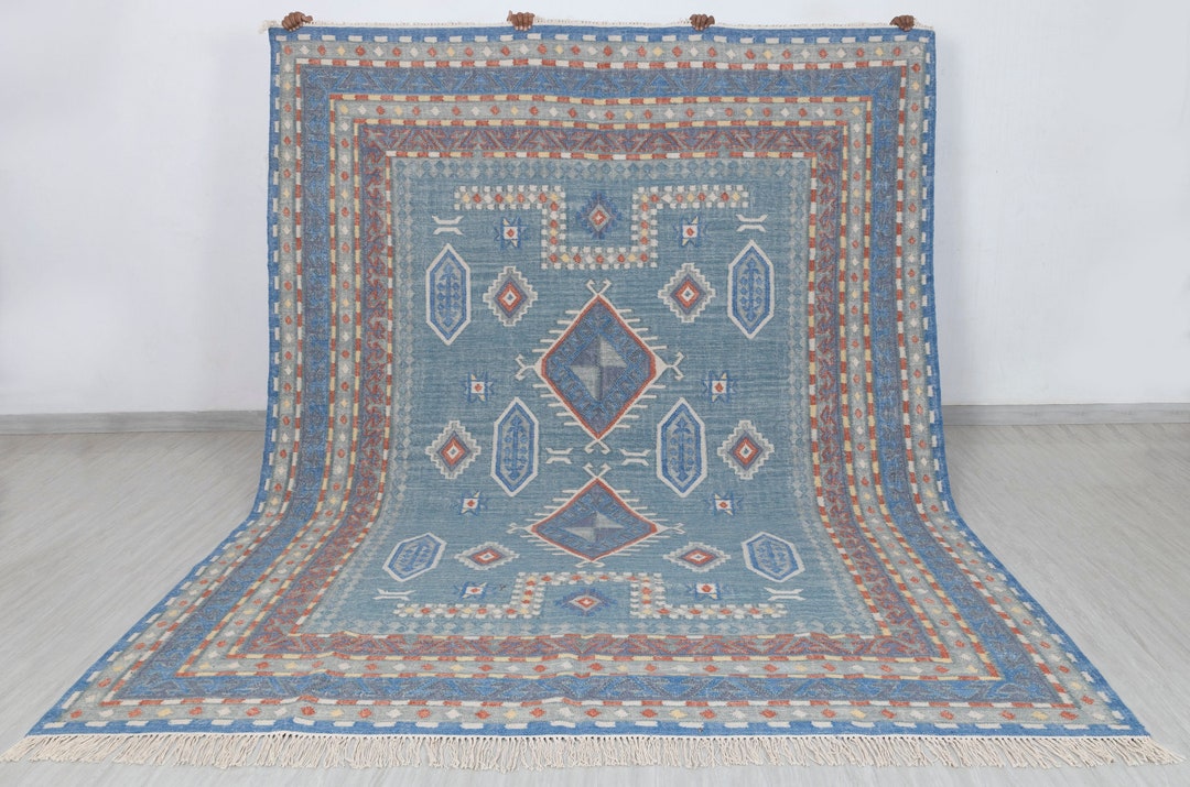 Blue Bohemian Premium Flatweave Scandivian Rug Hand Woven Bohemian ...