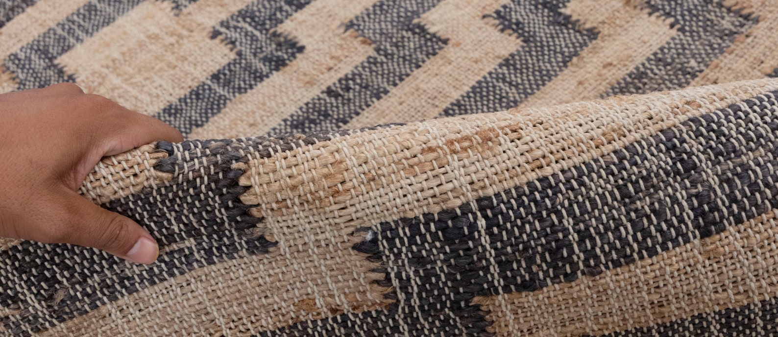 Natural Jute Black High Quality Hand Woven Geometric Boho Style Rug ...