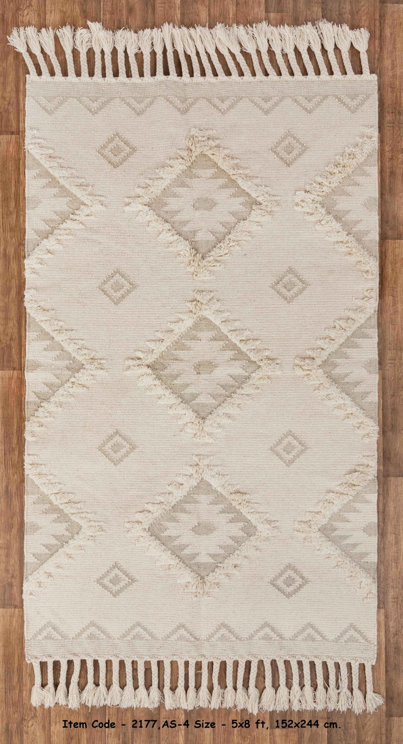 Ivory Grey Hand Woven Moroccan Inspired Bohemian Wool Rug - Etsy
