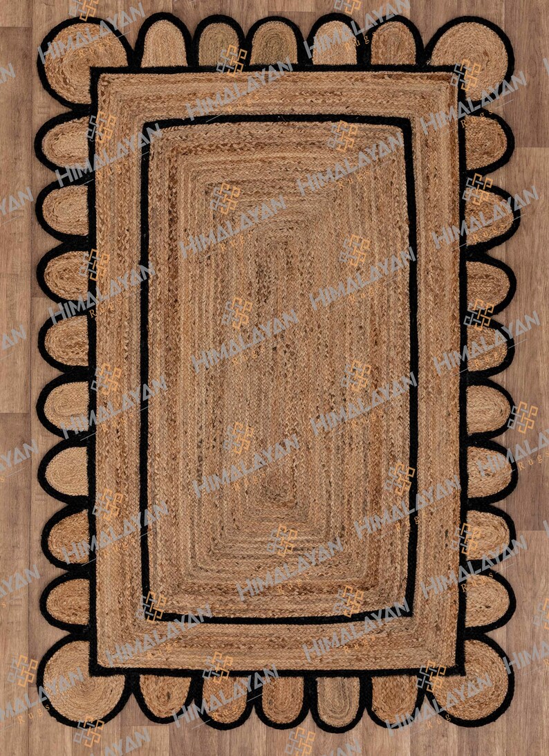 Jute Scalloped Rug Bohemian Rug Natural Jute Rug Boho Decor | Etsy