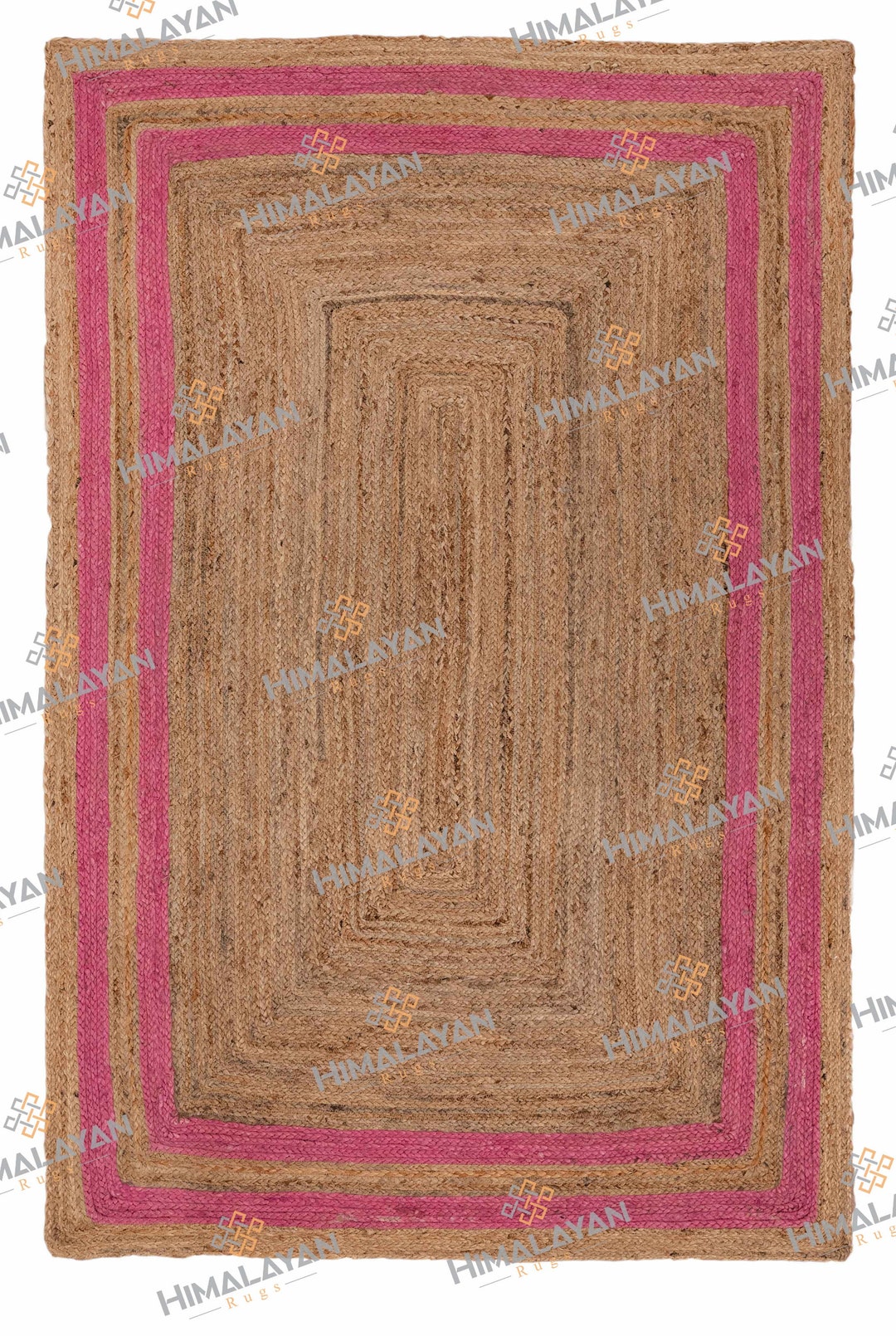 Pink Border Jute Handmade Braided Boho Rug, Customize in Any Size ...