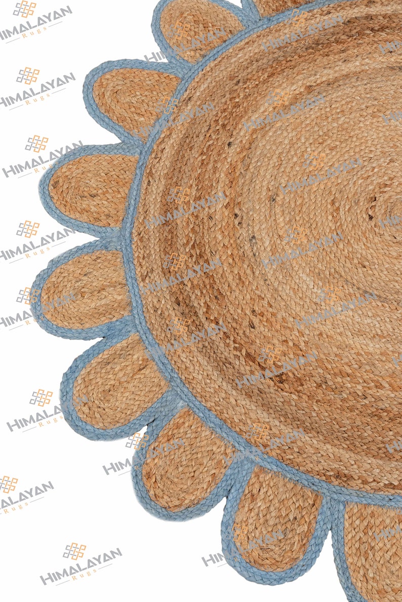 Round Jute Scallop Rug Classic Blue Customize in Any Size & | Etsy