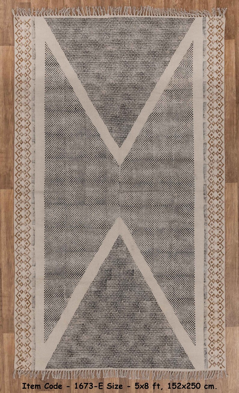 Boho Handwoven Block Printed Flatweave Cotton Rug Bohemian | Etsy