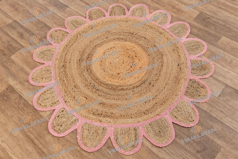Round Jute Scallop Rug Pink Customize in Any Size & Shape PS - Etsy
