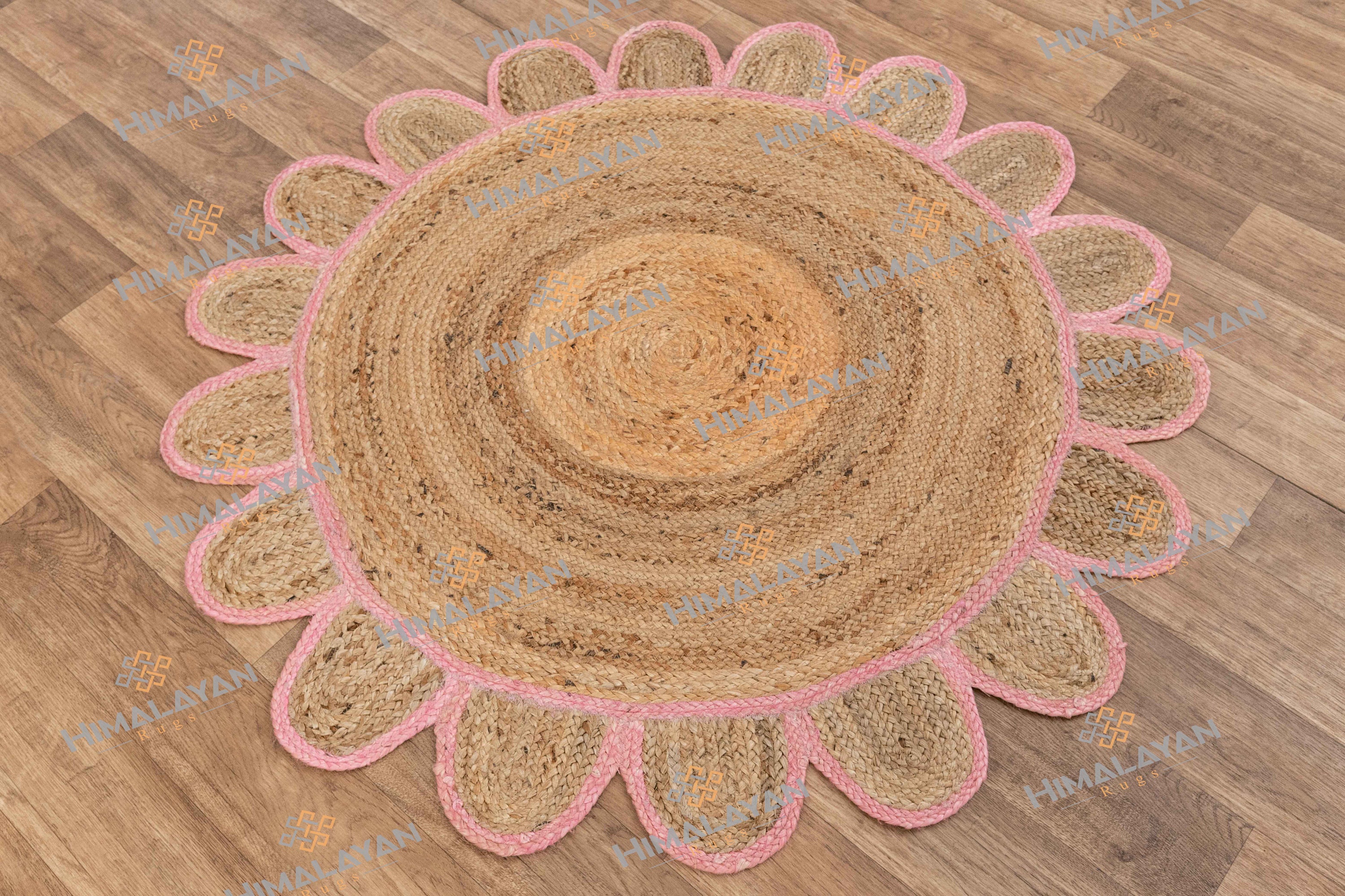 Round Jute Scallop Rug Pink Customize in Any Size & Shape PS | Etsy