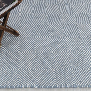 Light Blue Geometric Diamond High Quality Hand Woven Wool Flatweave ...