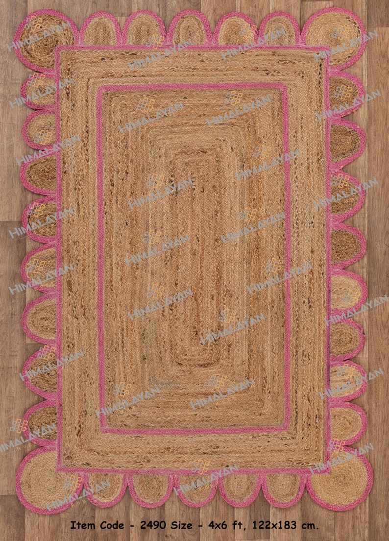 Fuchsia Pink Jute Scallop Handmade Rug Customise in Any Size | Etsy