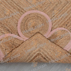 Soft Light Pink Border Jute Scalloped Handmade Rug, Pink Jute Rugs Boho ...