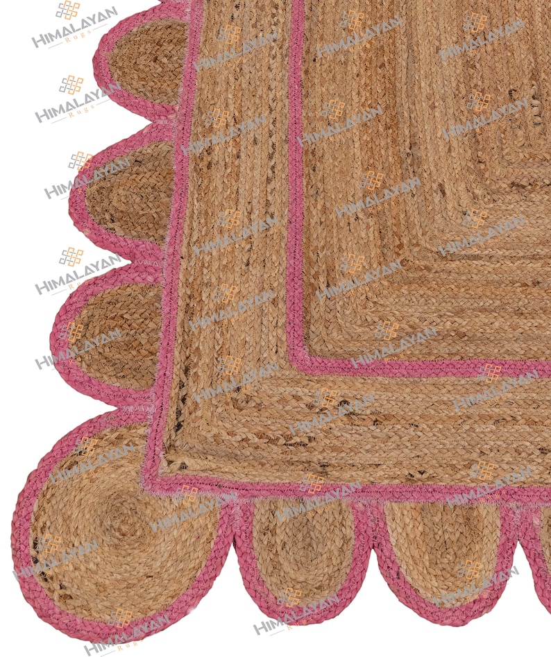 Fuchsia Pink Jute Scallop Handmade Rug Customise in Any Size | Etsy